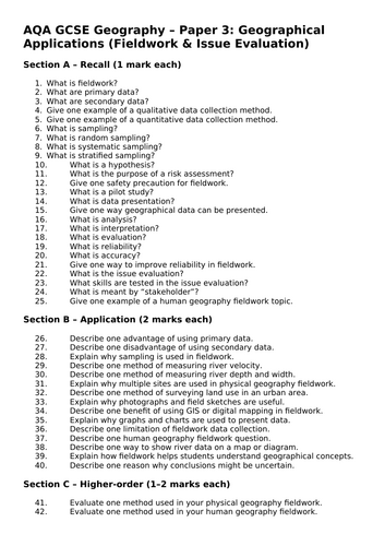 AQA GCSE Geography – Paper 3 Topic 7: Geographical Applications ...