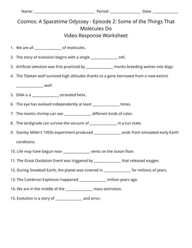 Cosmos - Episode 2 - Video Worksheet and Key | Teaching Resources