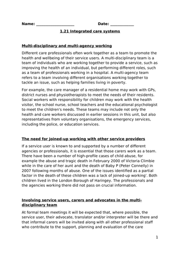 AAQ Level 3 Health and Social Care Unit 1 Human Lifespan 1.21 ...