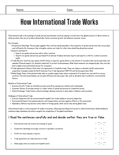 How International Trade Works: Reading Comprehension Passages ...