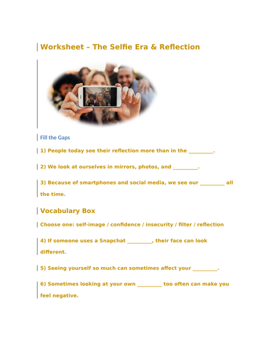 Selfie culture reflection English Lang GCSE | Teaching Resources