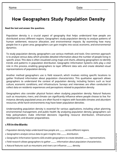 How Geographers Study Population Density Reading Comprehension Passages ...