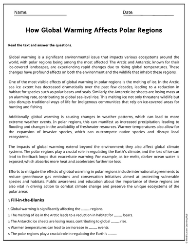 How Global Warming Affects Polar Regions Reading Comprehension Passages ...