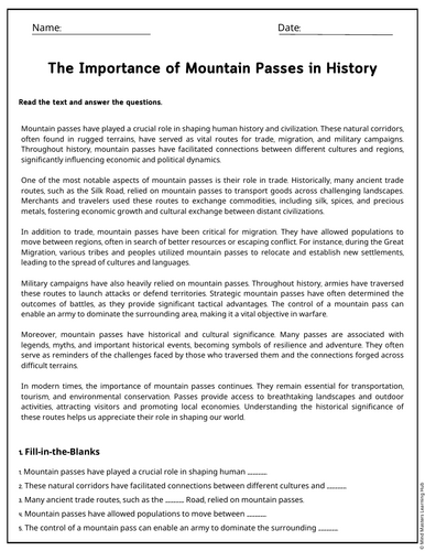 The Importance of Mountain Passes in History Reading Comprehension ...