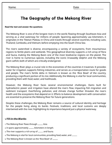 The Geography of the Mekong River Reading Comprehension Passages ...