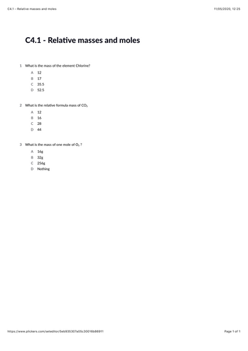 AQA GCSE Chemistry C4.1 – Relative Masses and Moles | Editable Lesson, Worksheets & Answers ...