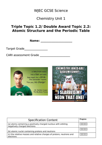 Year 10 topic 2 WJEC GCSE Chemistry booklet | Teaching Resources