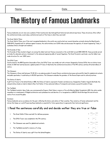 The History of Famous Landmarks: Reading Comprehension Passages ...