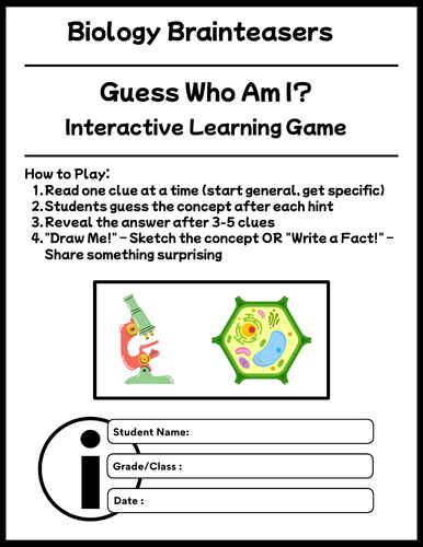 Biology Brainteasers: The "Who Am I?" Interactive Review Game | Guess ...