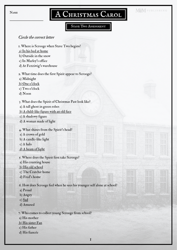 A Christmas Carol Stave 2 Quiz & Assessment Pack | Teaching Resources