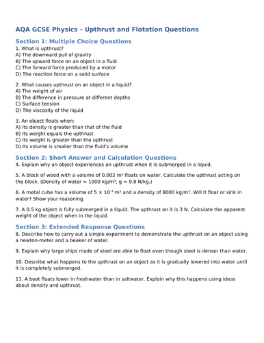 NEW AQA GCSE (2016) Physics - Force and Pressure | Teaching Resources