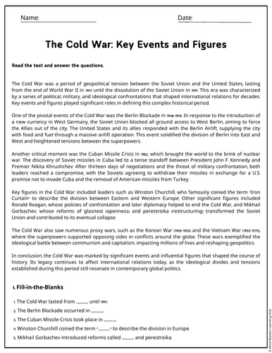 The Cold War: Key Events and Figures Reading Comprehension Passages ...