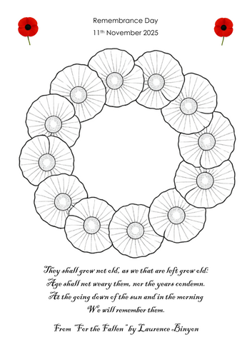 Remembrance Day - poppy wreath to colour | Teaching Resources