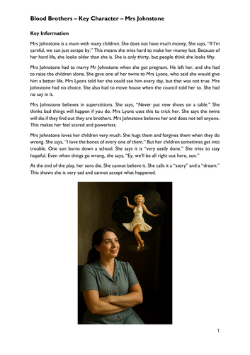 Blood Brothers - Mrs Johnstone - Key Characters | Teaching Resources