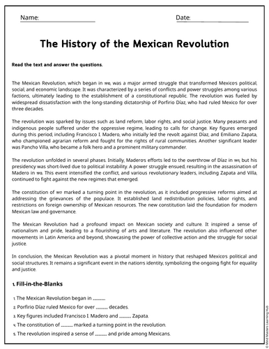 The History of the Mexican Revolution Reading Comprehension Passages ...