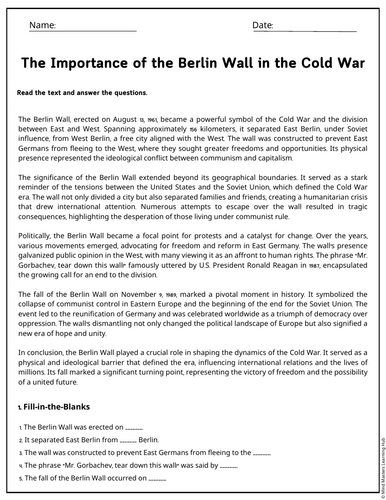 The Importance of the Berlin Wall in the Cold War Reading Comprehension ...