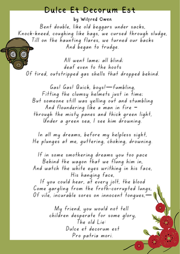 WW1 Dulce et Decorum Est Poem Comprehension KS3 | Teaching Resources