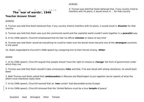 Cold War Crossword 2 – The War of Words, 1946 (Free) | Teaching Resources
