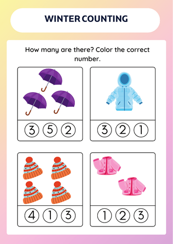 Preschool Winter Clothes Number Counting Worksheet in pink Cute Style ...