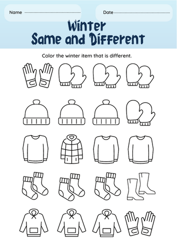 Blue Winter Vocabulary Same and Different Worksheet | Teaching Resources