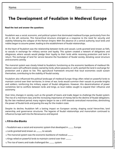The Development of Feudalism in Medieval Europe Reading Comprehension ...