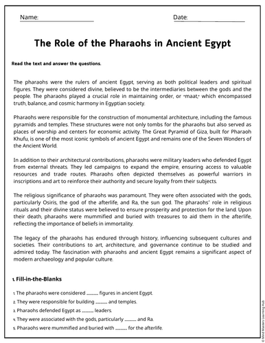The Role of the Pharaohs in Ancient Egypt Reading Comprehension ...