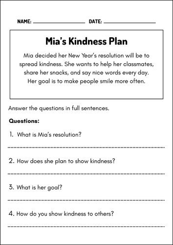 New Year’s Resolutions Reading Comprehension Passages with Questions ...