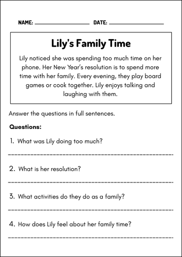 New Year’s Resolutions Reading Comprehension Passages with Questions ...