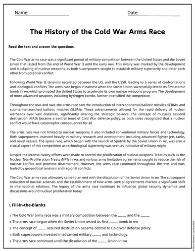 The History of the Cold War Arms Race Reading Comprehension Passages ...