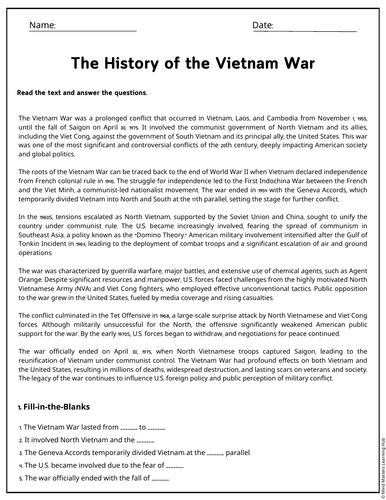 The History of the Vietnam War Reading Comprehension Passages ...