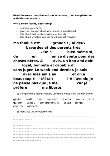 GCSE French 90-Word Answer Worksheet - My Personal World | Teaching ...