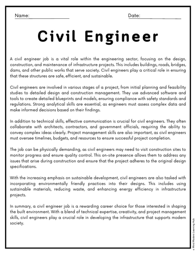 Civil Engineer Career Reading Comprehension Passages & Questions ...