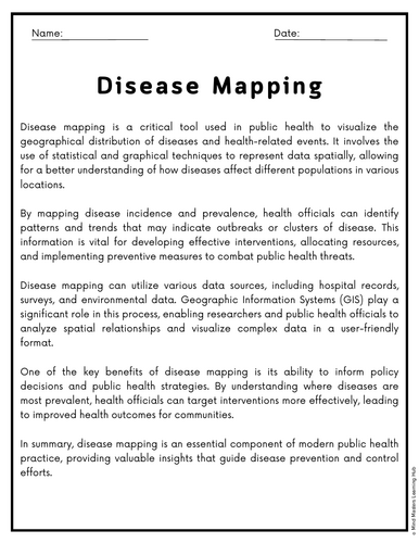 Disease Mapping Reading Comprehension Passages & Questions Worksheets ...