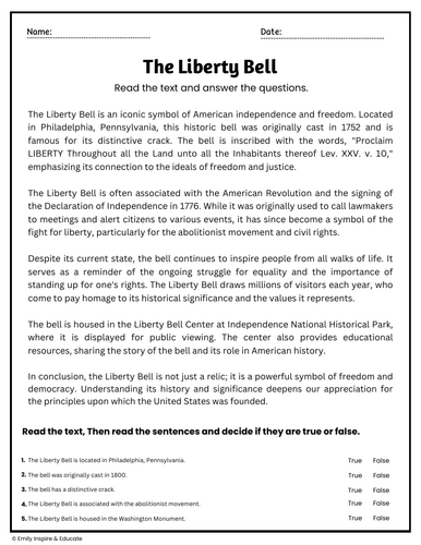 The Liberty Bell - Reading Comprehension Passages & Questions ...