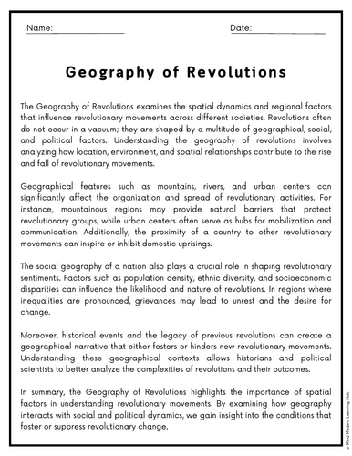 Geography of Revolutions Reading Comprehension Passages & Questions ...