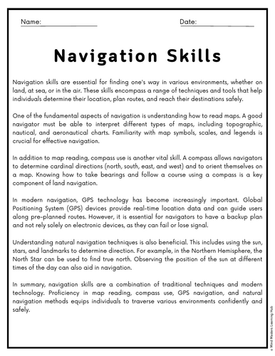 Navigation Skills Reading Comprehension Passages & Questions Worksheets ...