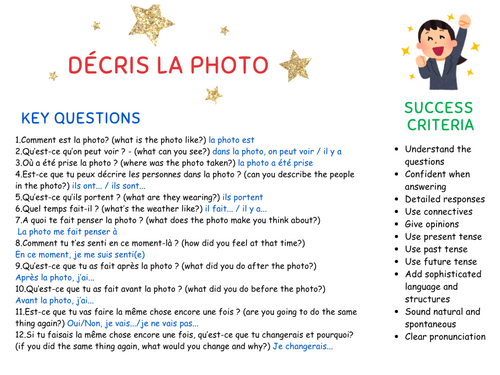 Describing a photo - IGCSE French - Décris la photo lesson WAGOLL ...