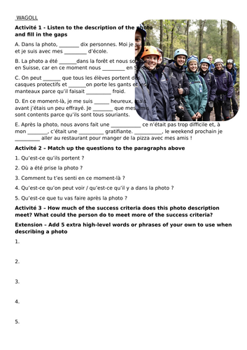 Describing a photo - IGCSE French - Décris la photo lesson WAGOLL ...