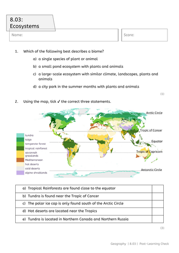 Y8 Ecosystems: knowledge organiser, question bank, tests | Teaching ...