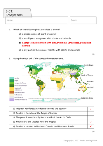 Y8 Ecosystems: knowledge organiser, question bank, tests | Teaching ...