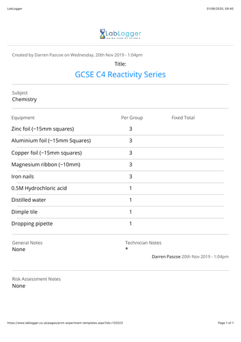 AQA GCSE Chemistry C5.1 – The Reactivity Series | Editable Lesson ...