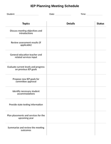 IEP Planning Meeting Agenda – Special Education Meeting Template ...