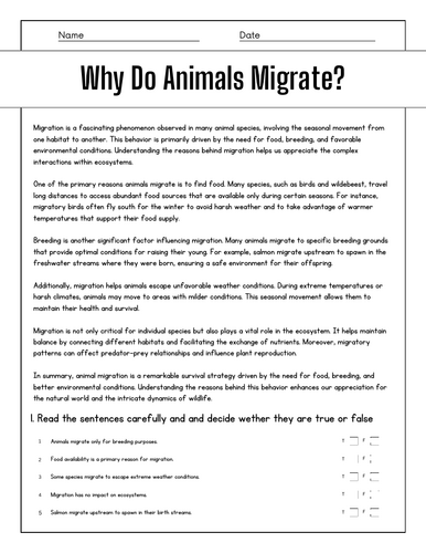 Why Do Animals Migrate?: Reading Comprehension Passages & Questions ...