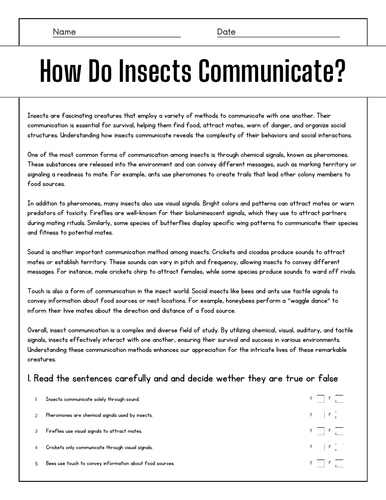 How Do Insects Communicate?: Reading Comprehension Passages & Questions ...