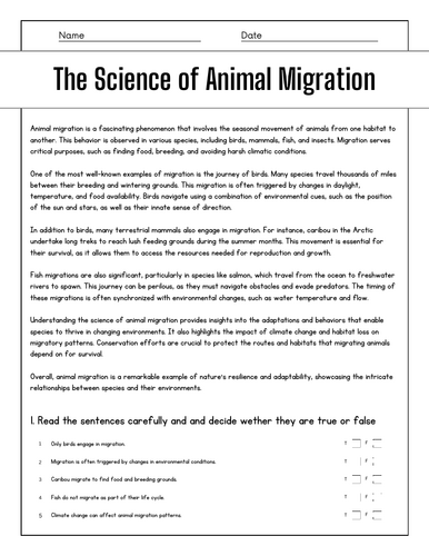 The Science of Animal Migration: Reading Comprehension Passages ...