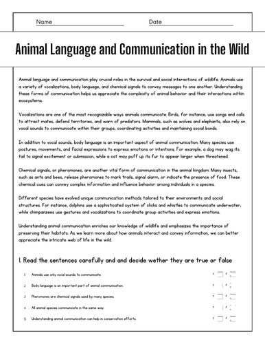 Animal Language and Communication in the Wild: Reading Comprehension ...