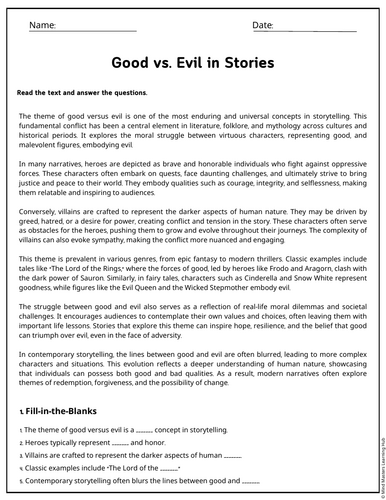 Good vs. Evil in Stories Reading Comprehension Passages & Questions ...