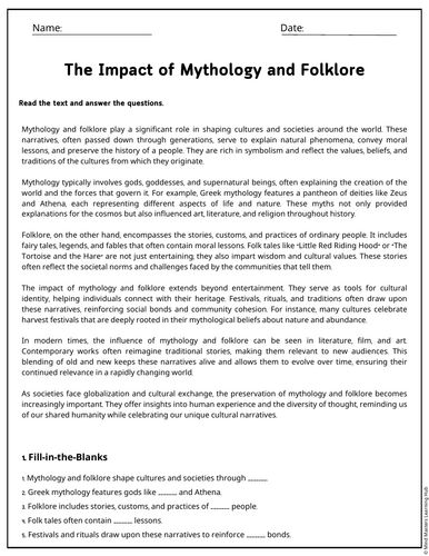 The Impact of Mythology and Folklore Reading Comprehension Passages ...
