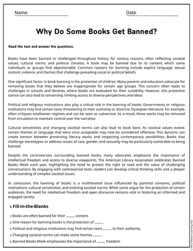 Why Do Some Books Get Banned? Reading Comprehension Passages ...