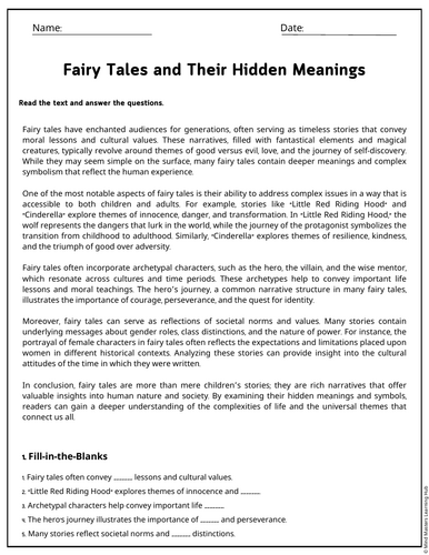 Fairy Tales and Their Hidden Meanings Reading Comprehension Passages ...